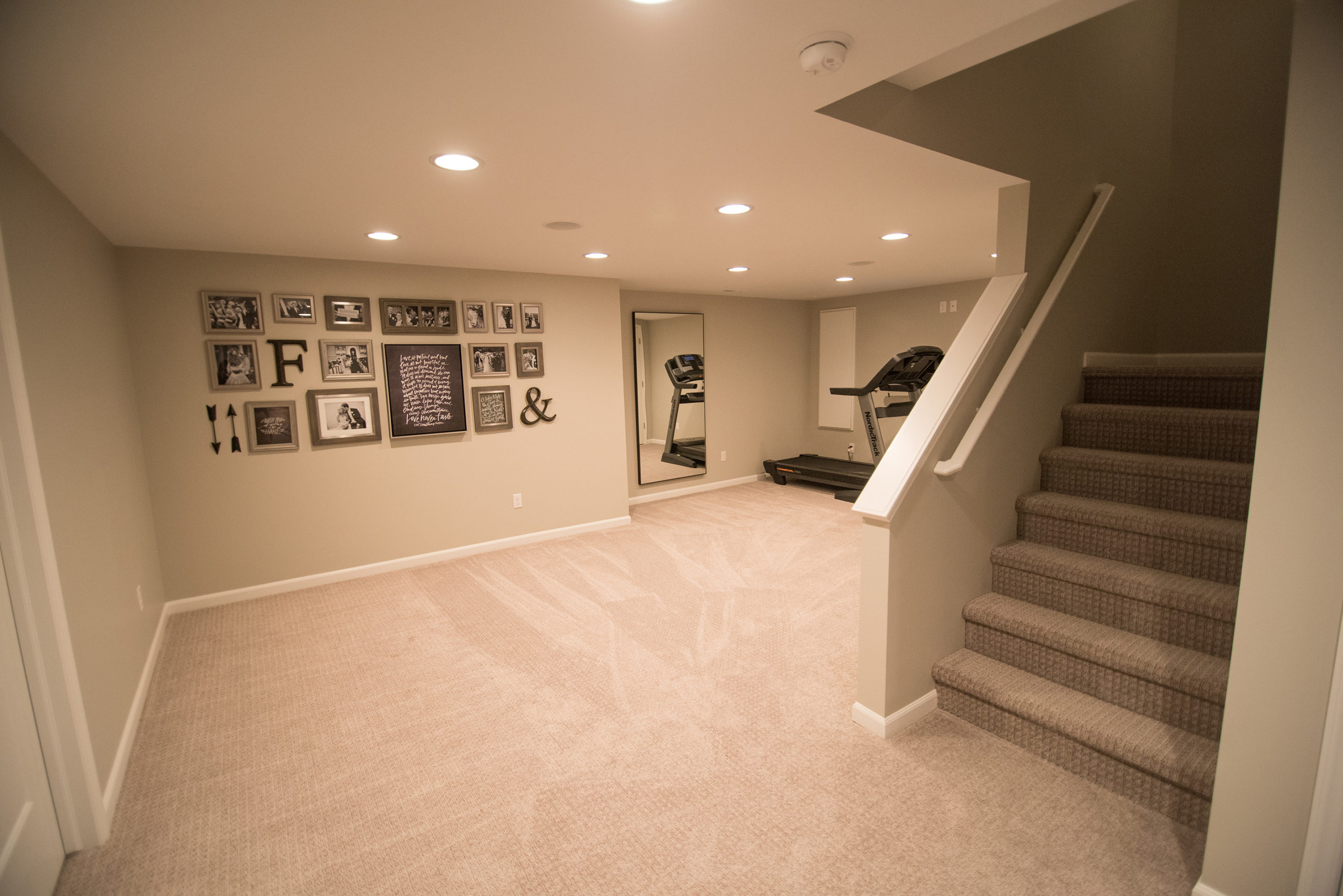 Modern Finished Basement Design, Brighton, MI | Basements Plus