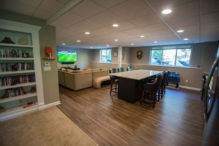 Finished Basement Adds Large Kitchen with Island in Rochester Hills, MI