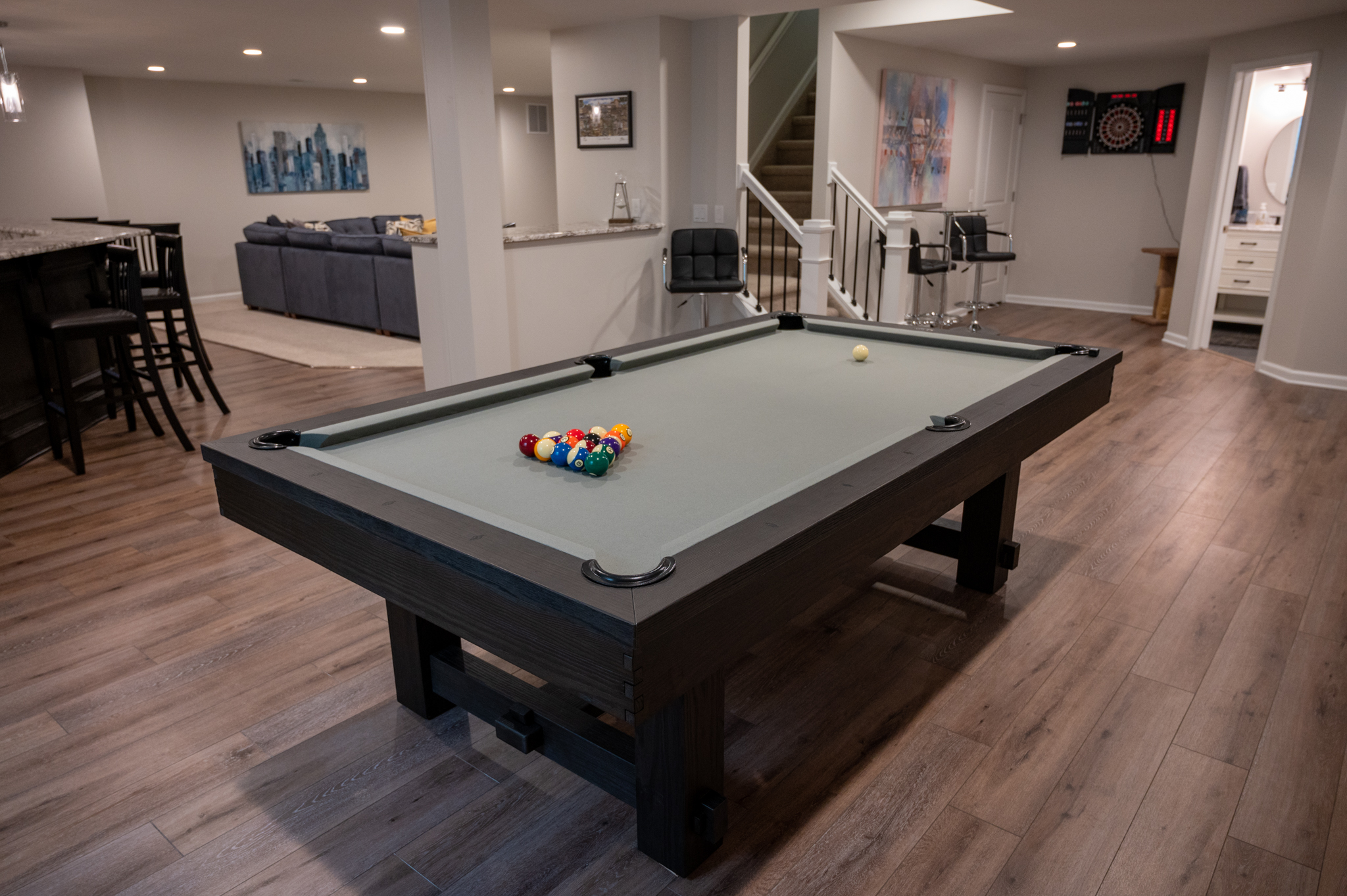 Canton, MI Finished Basement with Bar and Game Room - Basements Plus