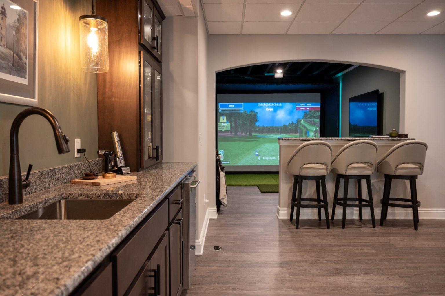 Finished Basement in Clarkston, MI with a Golf Simulator - Basements Plus