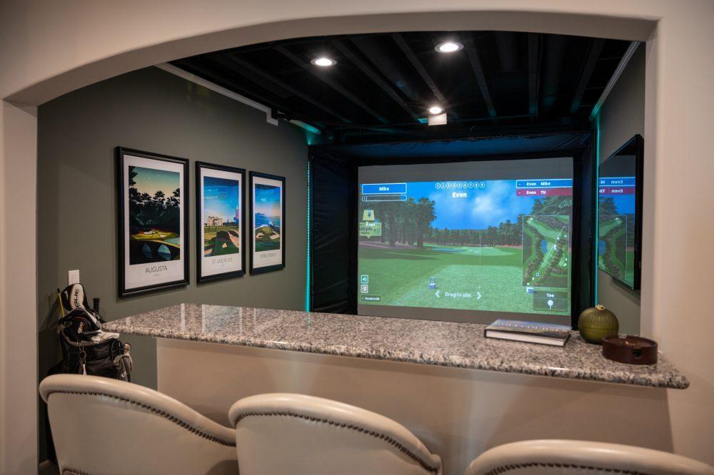Finished Basement in Clarkston, MI with a Golf Simulator - Basements Plus