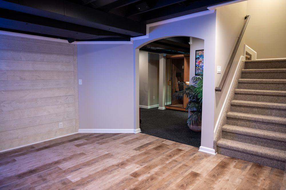 Finished Basement with Wet Bar, Home Gym and Large Entertainment Center ...