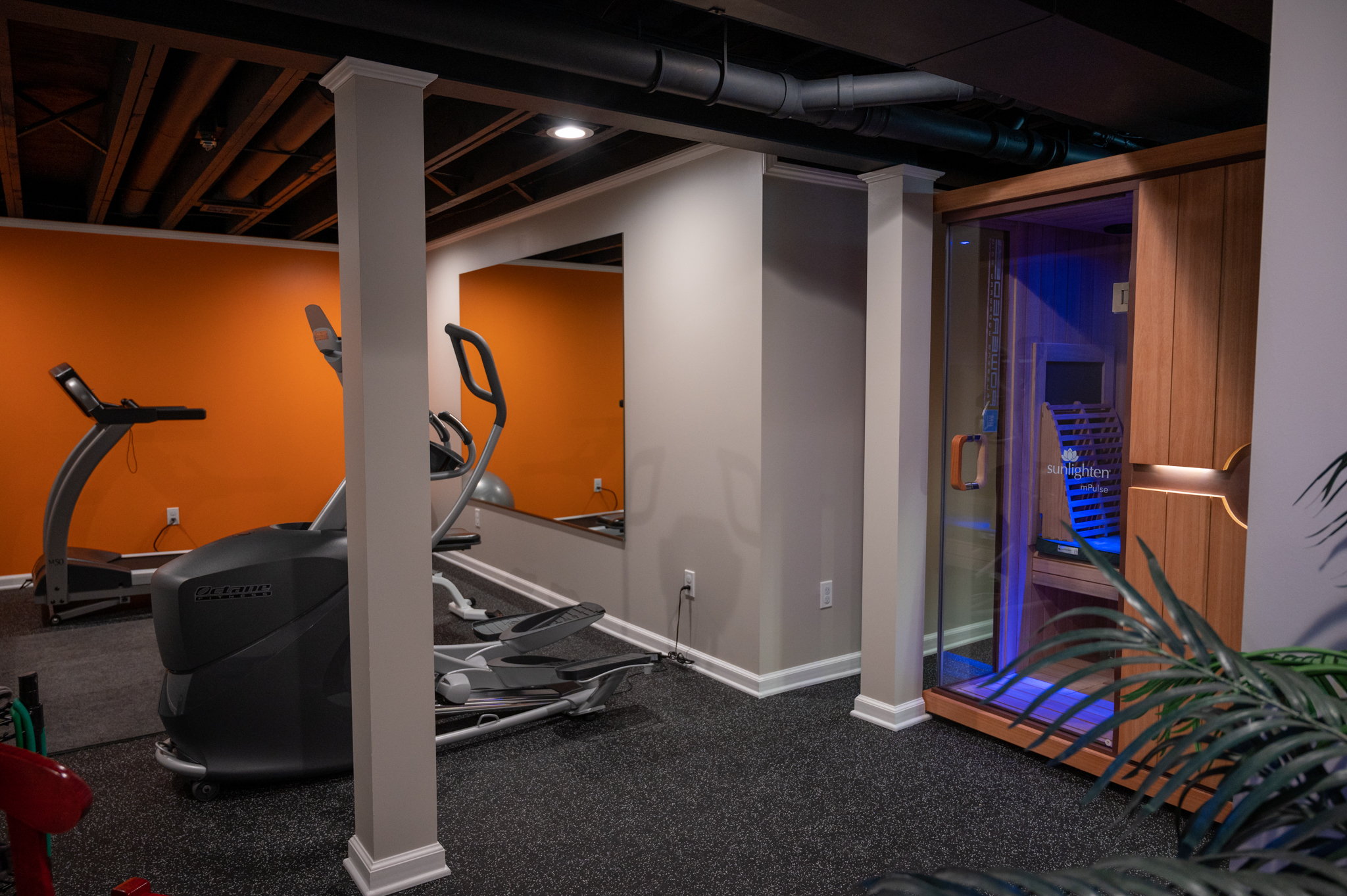 Finished Basement with Wet Bar, Home Gym and Large Entertainment Center ...