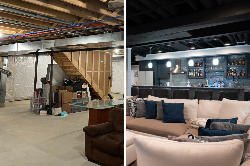 Finished Basement with Bar and Wine Room in Troy, MI - Basements Plus