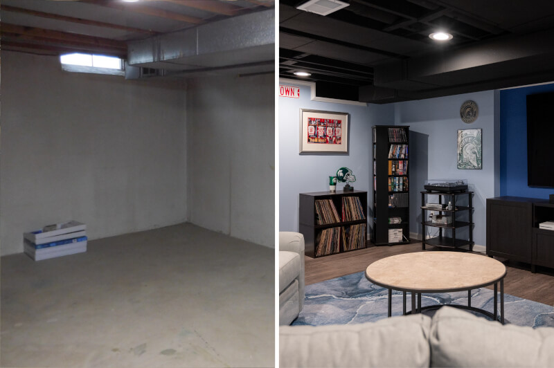 Finished Basement in Southfield, MI with Modern Entertainment Space ...