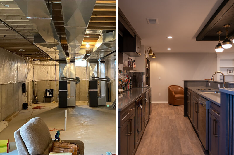 Finished Basement with Elegant Bar Area in OaklandTwp., MI - Basements Plus