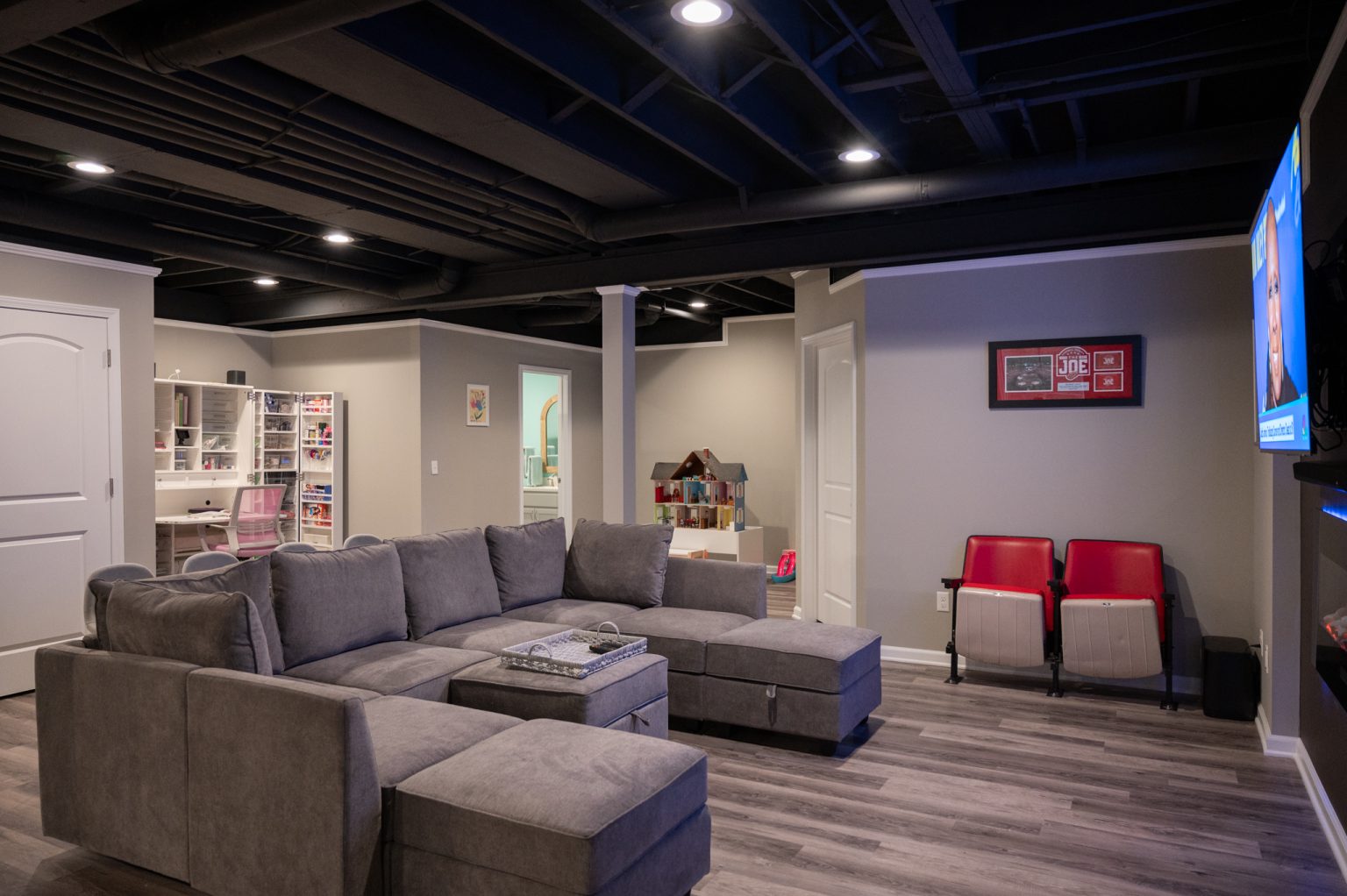 Finished Basement with Bar and Bathroom in New Boston, MI - Basements Plus