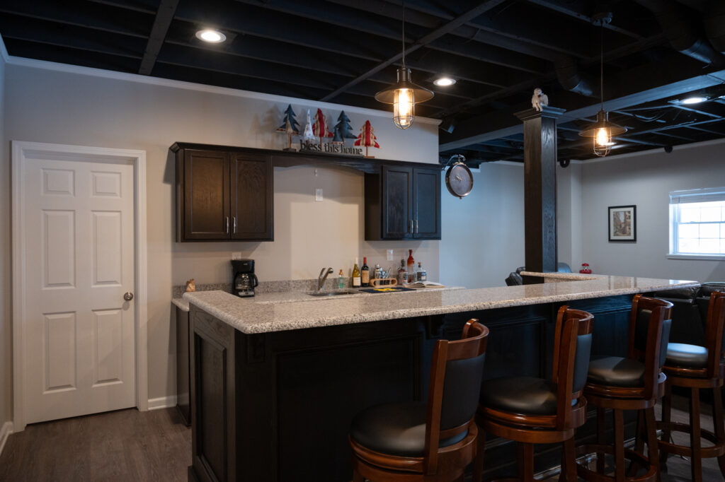 Finished Basement with Seated Bar, Game Room and Half Bath in ...