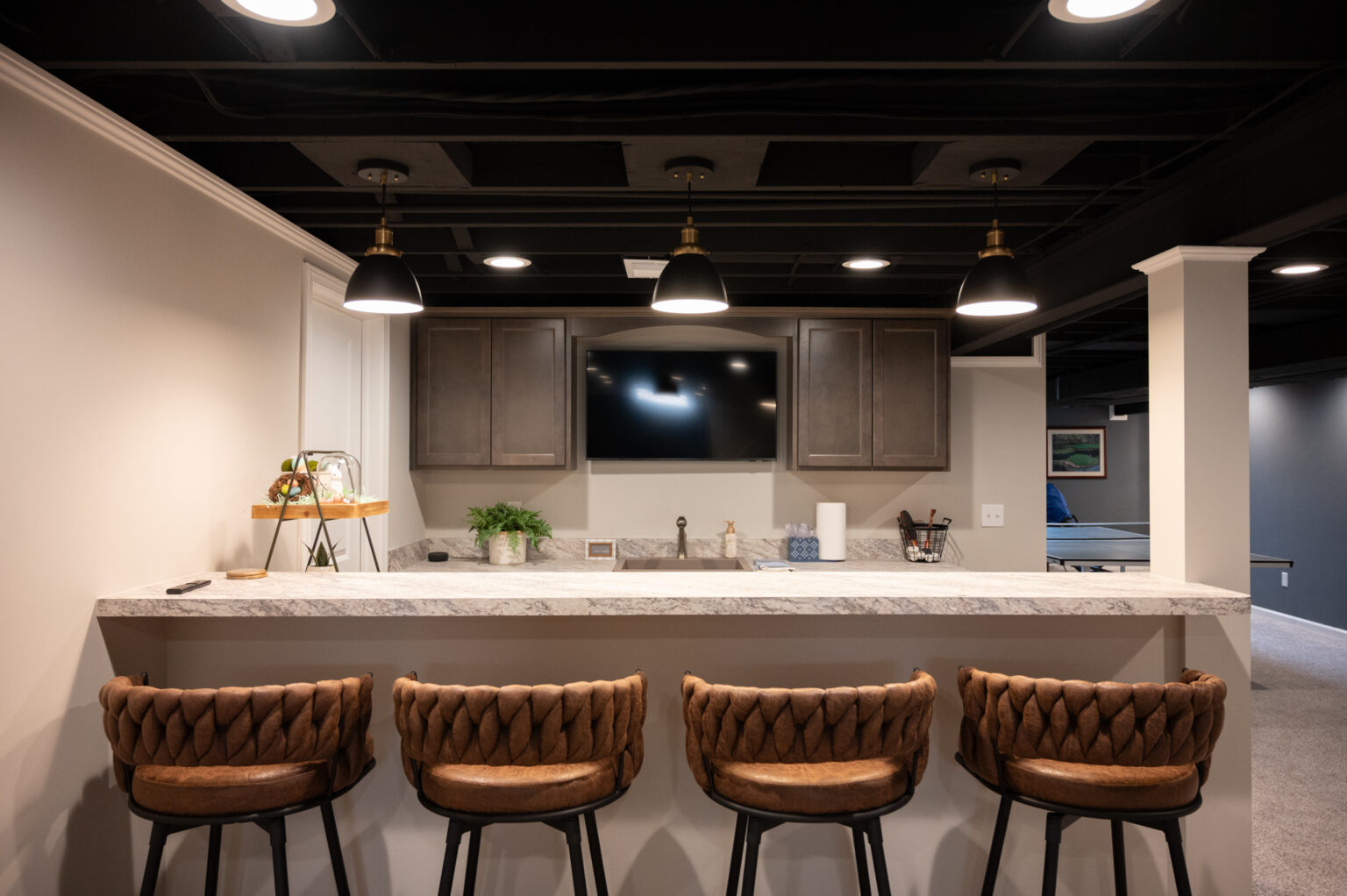 Finished Basement with Seated Bar, Living Room and Bathroom in Novi, MI ...